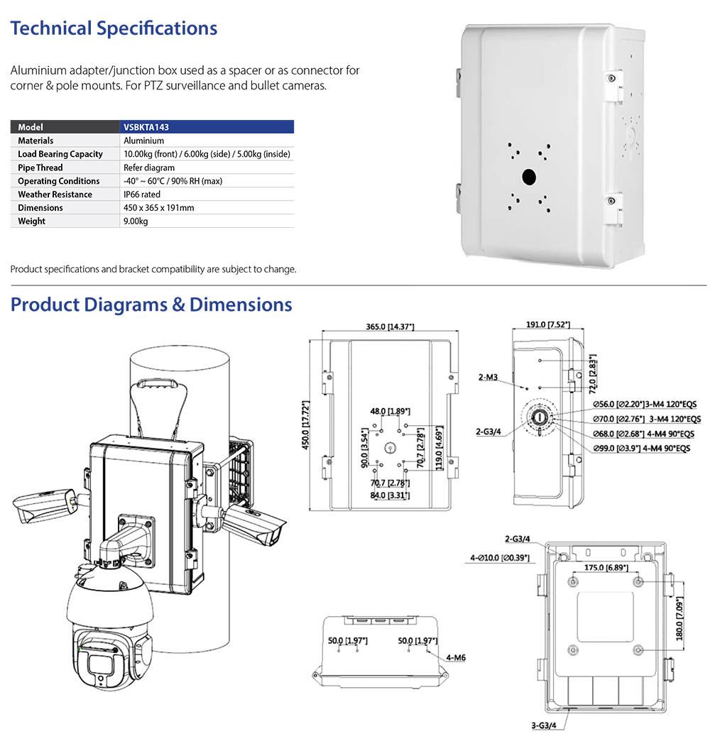 VIP Camera Adapter/Junction Box for Bullet & PTZ Cameras - VSBKTA143