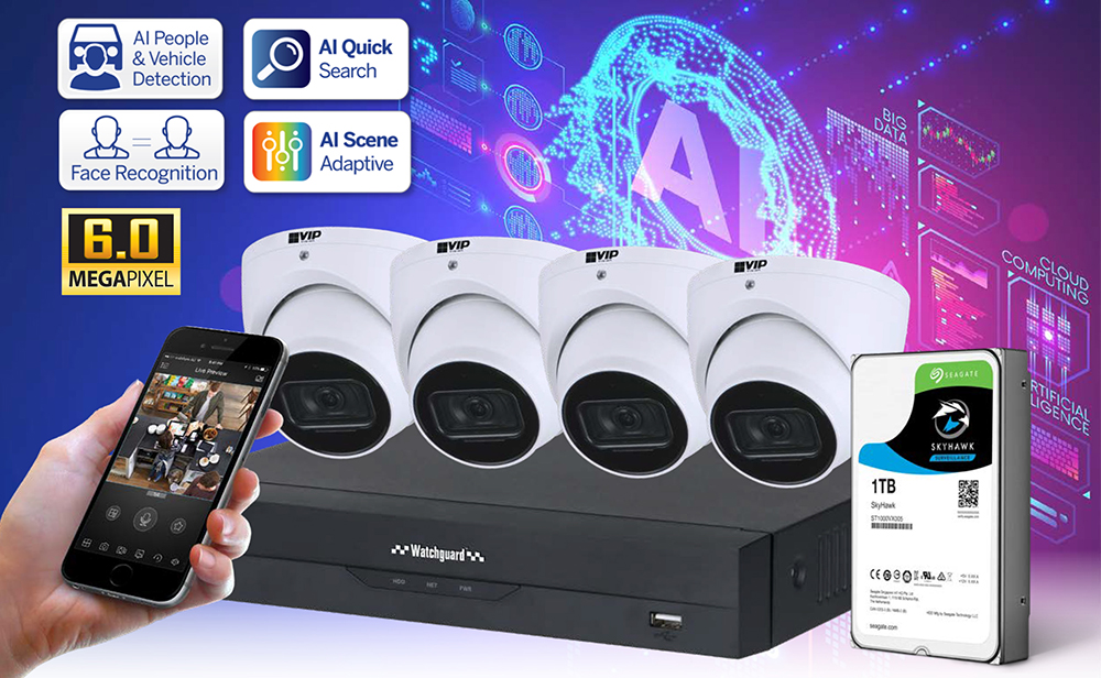 Watchguard G-Series 6 Camera 6MP AI IP 8Ch 2TB HDD NVR Surveillance Kit ...