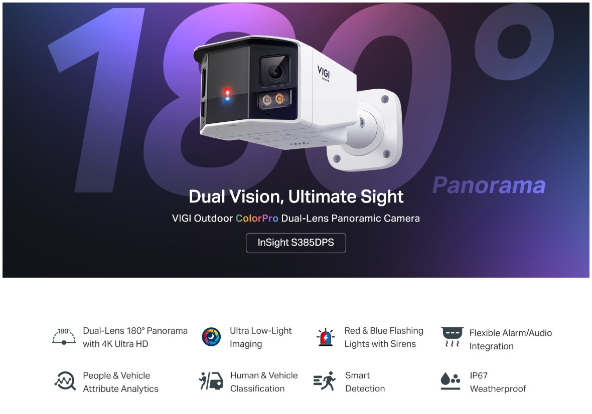 VIGI InSight 8MP Panoramic Bullet Camera 180° View, Colour Night Vision ...